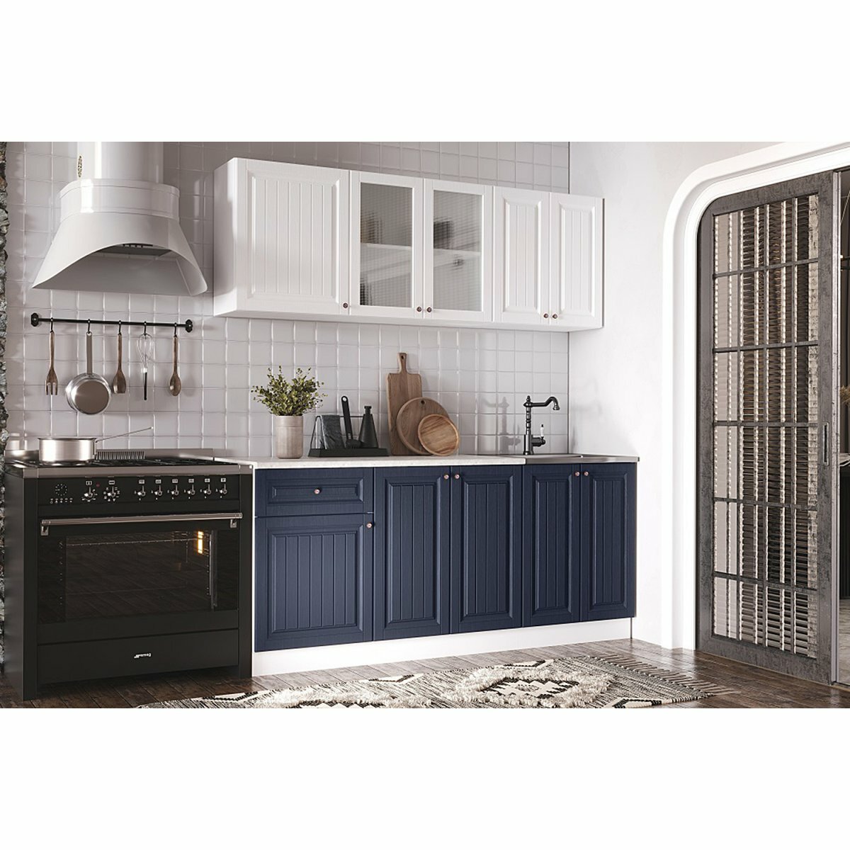 Кухня " Хозяюшка " 1,8 метра цвет фасадов акация белая-сапфир , ЛДСП, МДФ