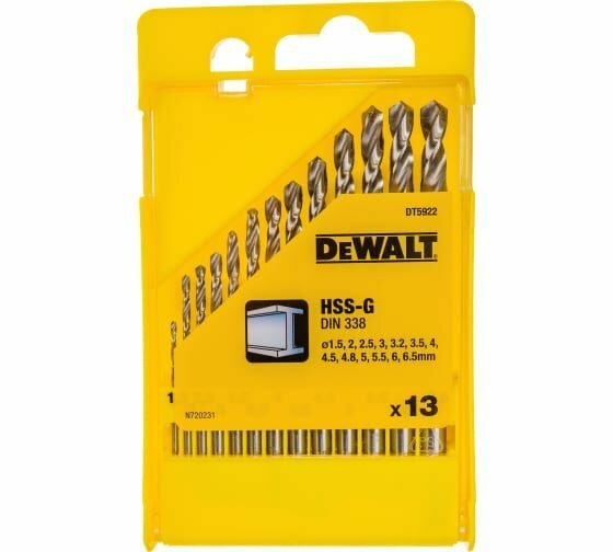 Набор сверл по металлу 13 шт. (D 1,5-6,5 мм) DEWALT 5922ХМ