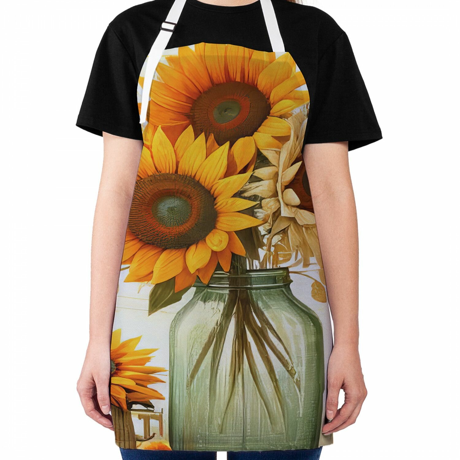 Фартук кухонный "Букет подсолнухов", универсальный размер для женщин и мужчин, JoyArty