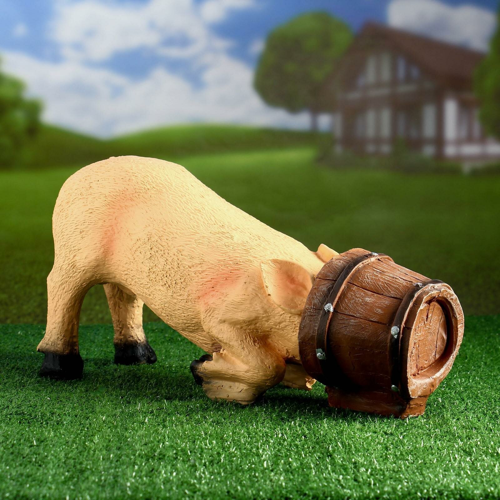 Садовая фигура из полистоуна «Свинья в кадке», 48×16×24 см