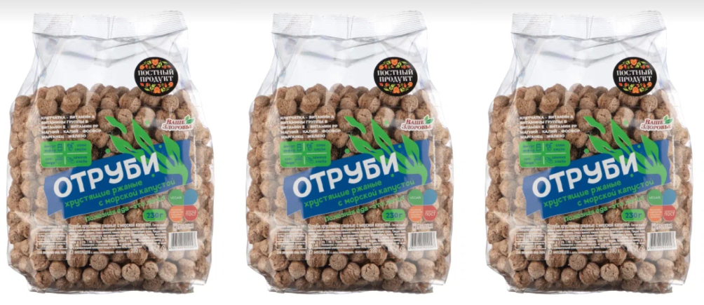 Отруби ржаные с морской капустой Ваше Здоровье, 230 гр, 3 уп