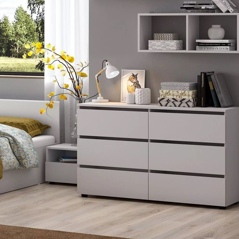 Комод для одежды с ящиками Белый Текстурный, Токио, 120х36х73 см SV-Мебель