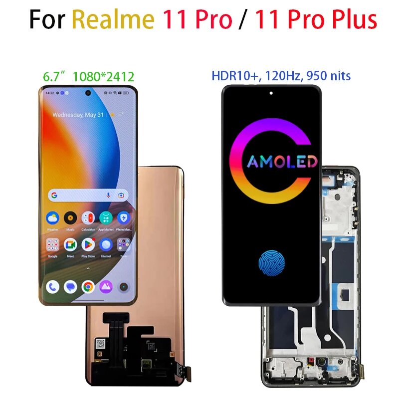 Оригинальный AMOLED-дисплей для Realme 11 Pro Plus RMX3771 RMX3740 RMX3741 ЖК-дисплей сенсорный экран для Realme 11 pro дигитайзер Замена 11 Pro No Frame
