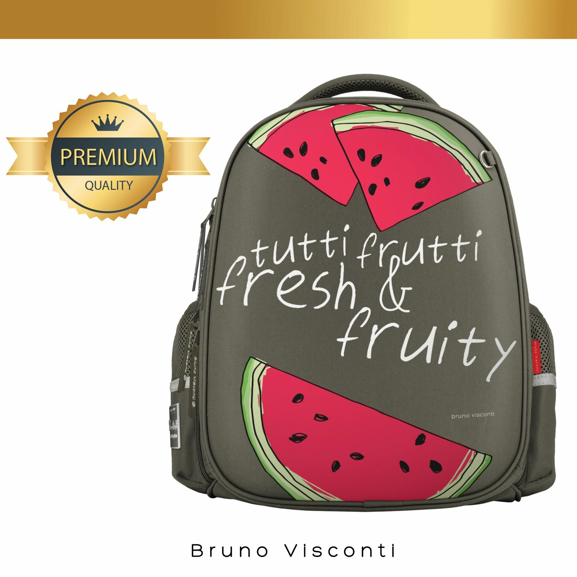 Рюкзак школьный для девочки ортопедический Bruno Visconti облегченный "FRESH & FRUITY. Арбуз" 1 класс арт.12-001-183/06