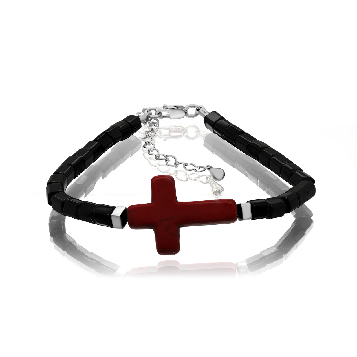 Браслет-цепочка, серебро, 925 проба, родирование, стекло, бирюза