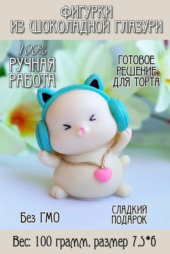 Фигурка из шоколадой глазури "Музыкальный Котик Бирюза " /фигурка на торт н