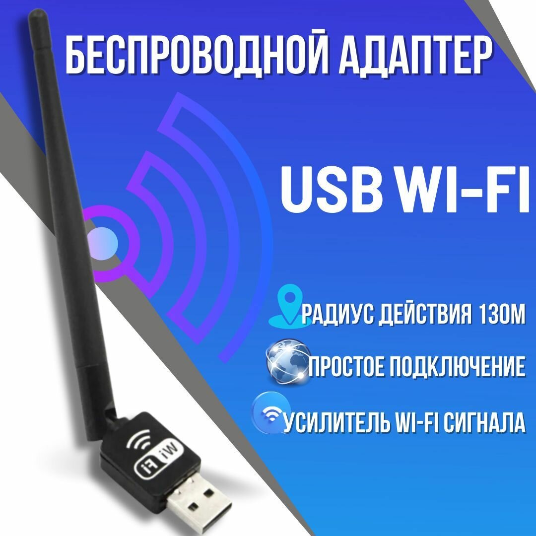 Wi-Fi-адаптер для компьютера 2.4 ГГц с антенной / Блютуз адаптер для пк