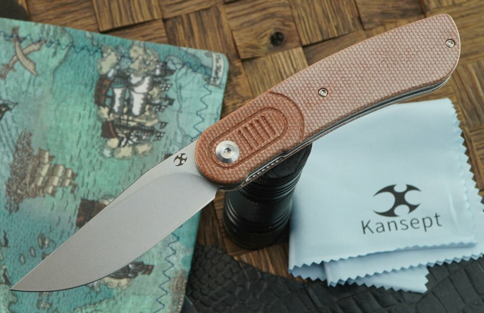 Складной нож Kansept Knives Reverie, сталь 154CM, SW, рукоять коричневая микарта