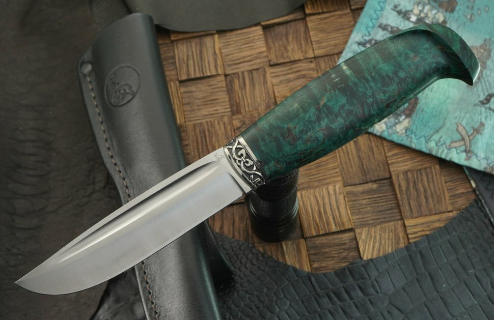 Нож Слон&Ко С12 Финский, сталь MagnaCut, рукоять стабилизированная карельская береза зеленая