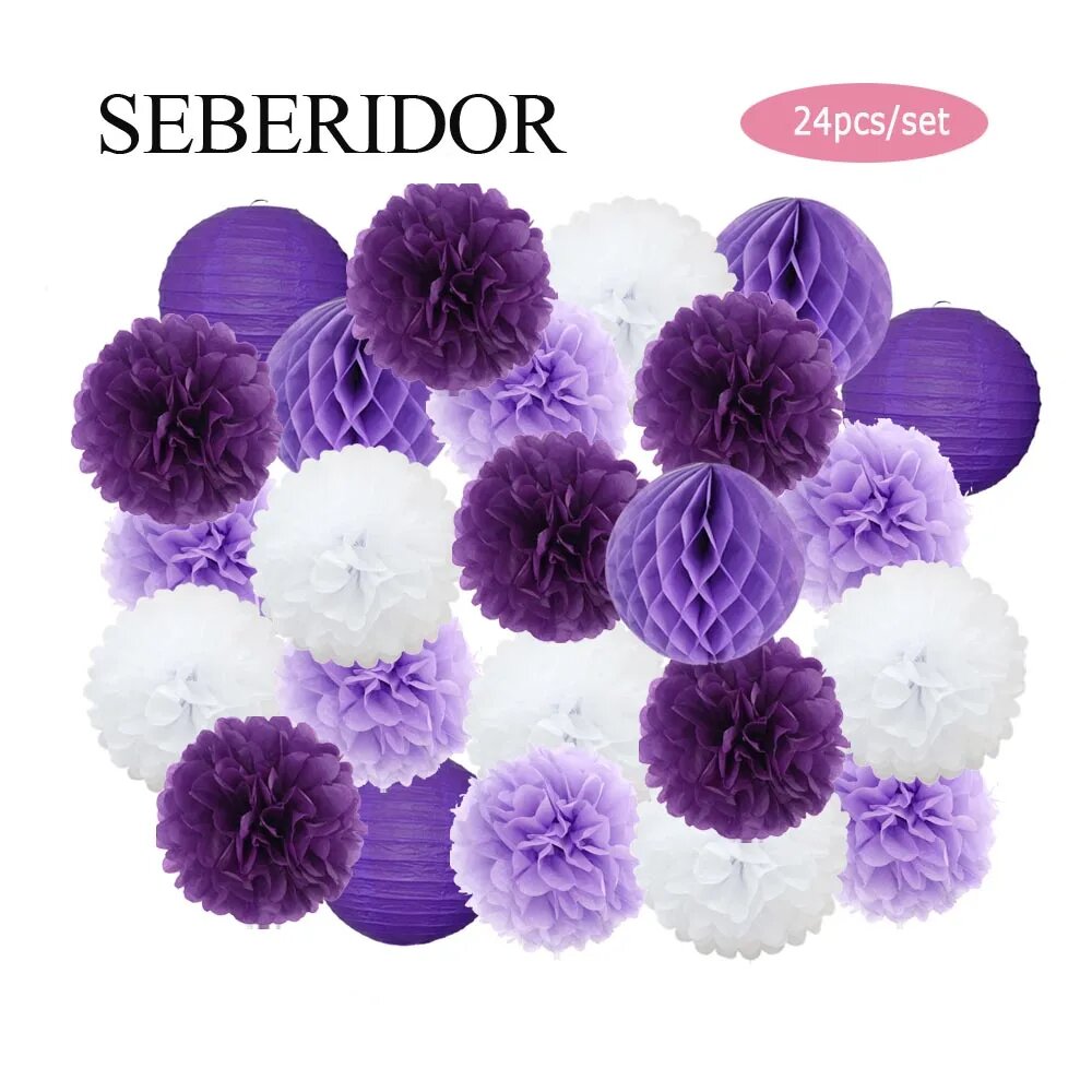 Комплект декора для дня рождения 24 шт Сиреневый, Purple Set, Mini-6inch(15cm)