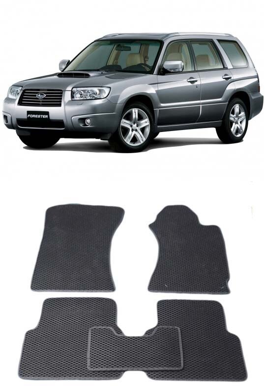 Ева коврики Subaru Forester ll (SG) правый руль 2003 - 2008/ Ева ЭВА сота/ цвет Серый c черной окантовкой / EVA Smart / коврики в салон автомобиля Субару