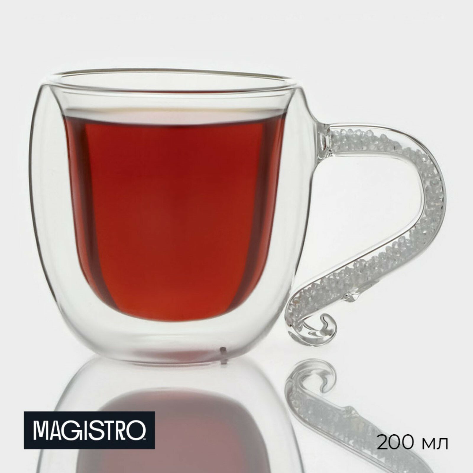 Кружка с двойными стенками Magistro «Даймонд», 200 мл, стекло, прозрачная