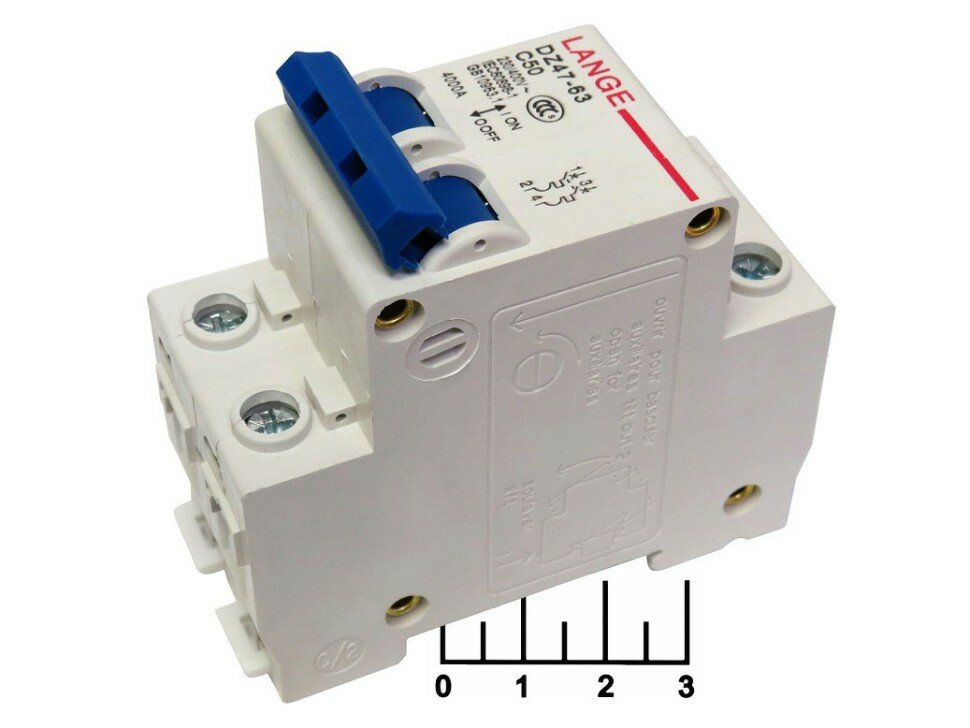 Автоматический выключатель C 50A 2-полюсный DZ47-63 Lange