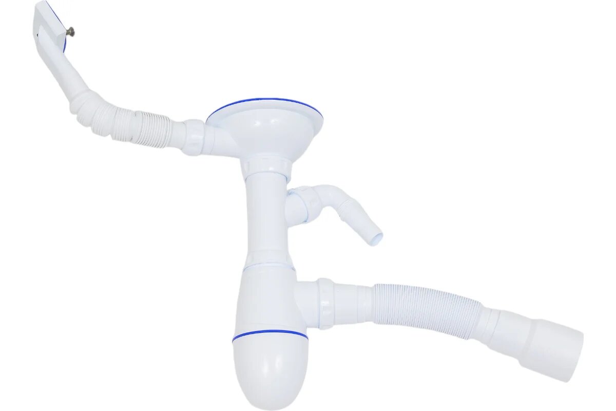 Unicorn Сифон для кухни 3.1/2"х40 нерж. вып. диам.112, отвод для стир. маш, прямоуг. перелив, с унив. г. т. 40x40/50 Юникорн B435V ИС.110320 534496