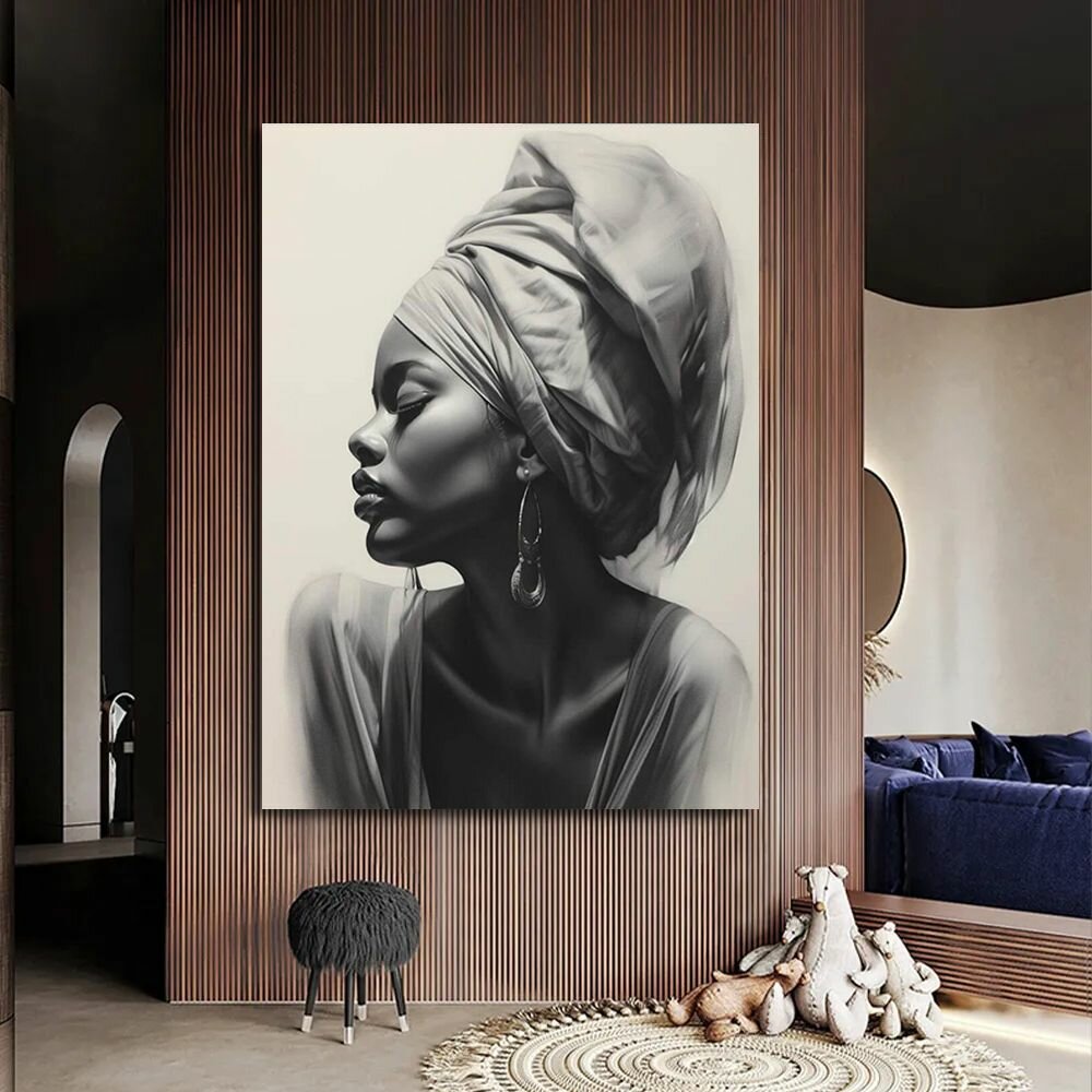 Картина "Африканская женщина", на холсте, 40x60 см, в раме, на подрамнике