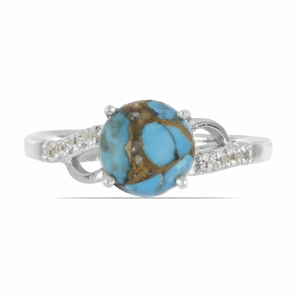 Кольцо, серебро, 925 проба, родирование, бирюза, топаз