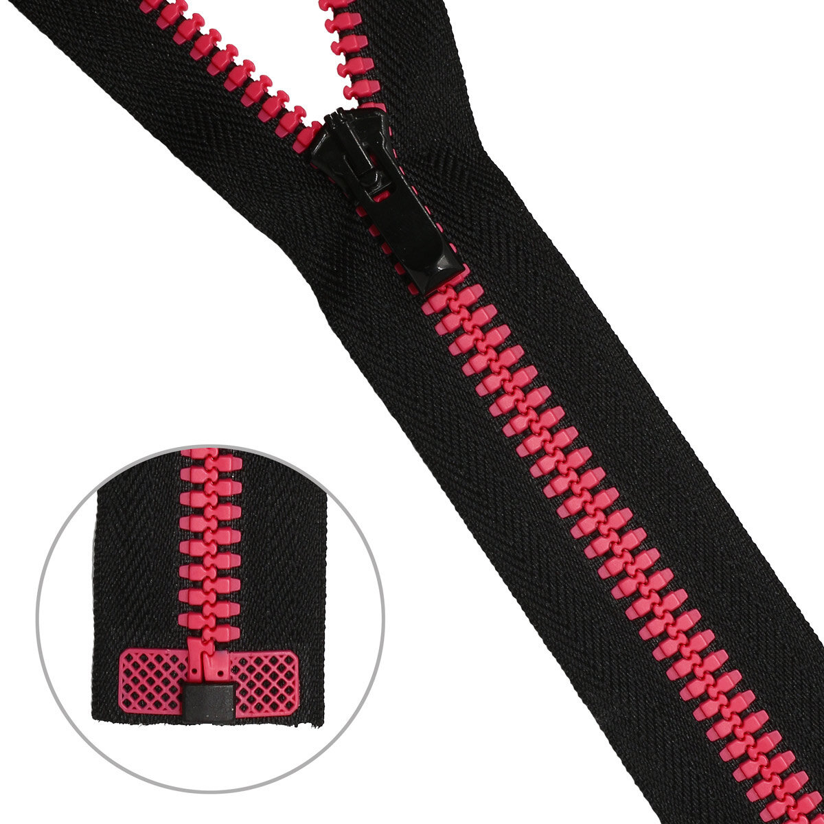 Молния разъемная 70 см тракторная, 1 замок, 5 шт, Тип 6 (2076) NEON ARTA (077 черный/081 ярко-розовый)