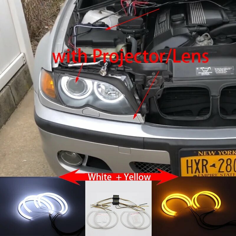 Для BMW 3 серии E46 Sedan Touring Wagon Coupe Compact 1998-2005 белая светодиодная фара Angel Demon Eyes Kit Angel Eyes Light 3. With Lens W Y