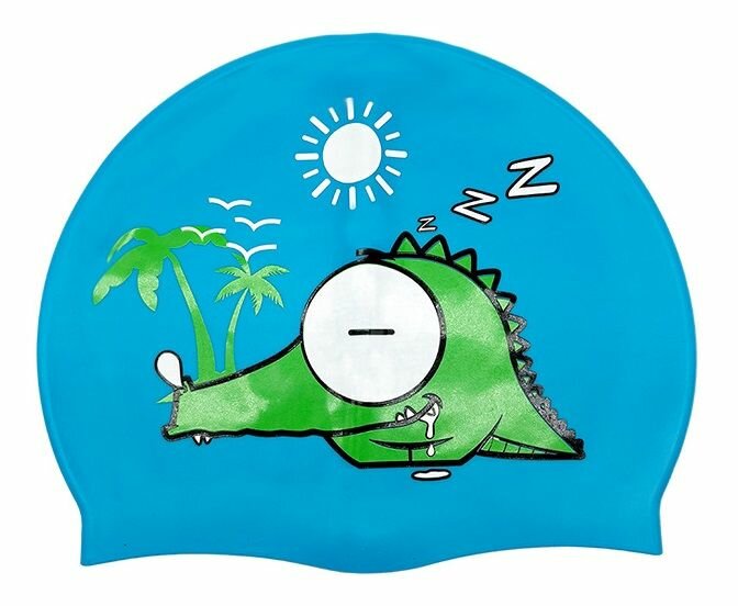 Шапочка для плавания Крокодил маленькая на обхват головы 48-54 голубая силиконовая маленькая детская для бассейна
