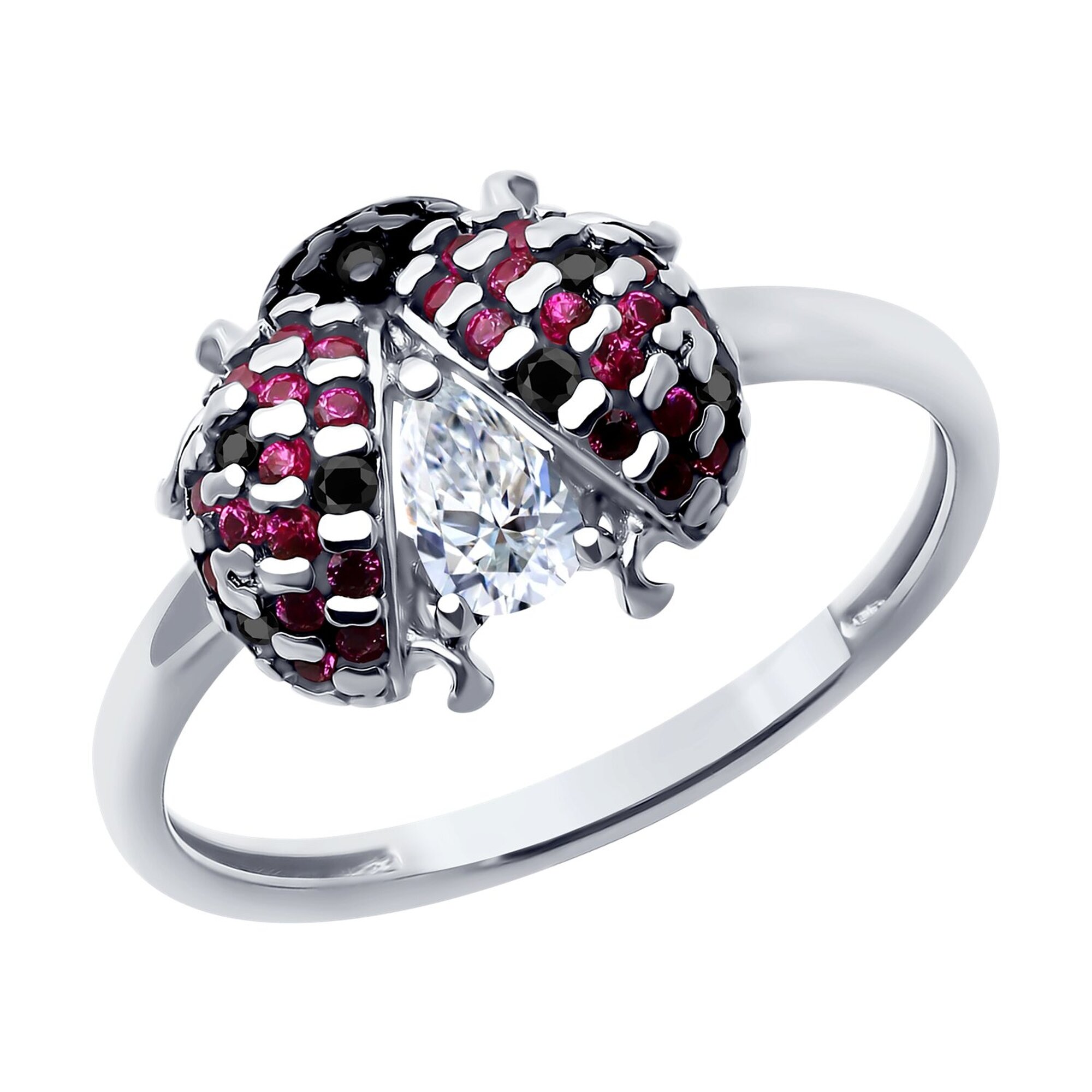 Кольцо, серебро, 925 проба, родирование, фианит, корунд