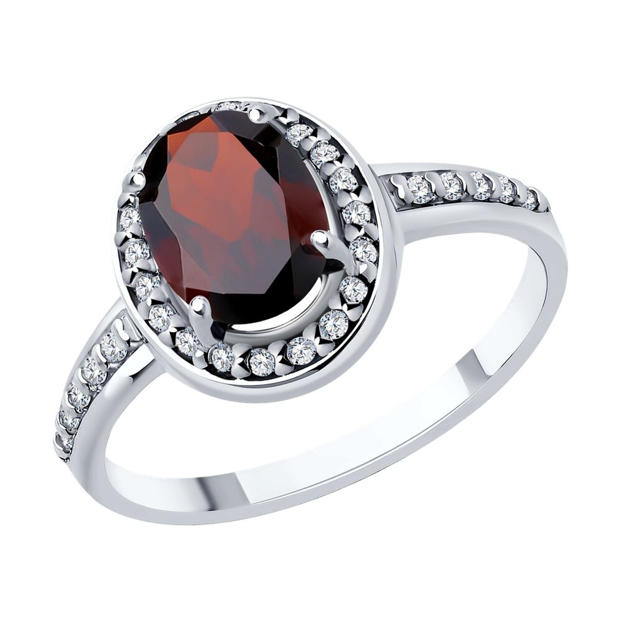 Кольцо, серебро, 925 проба, родирование, гранат, фианит