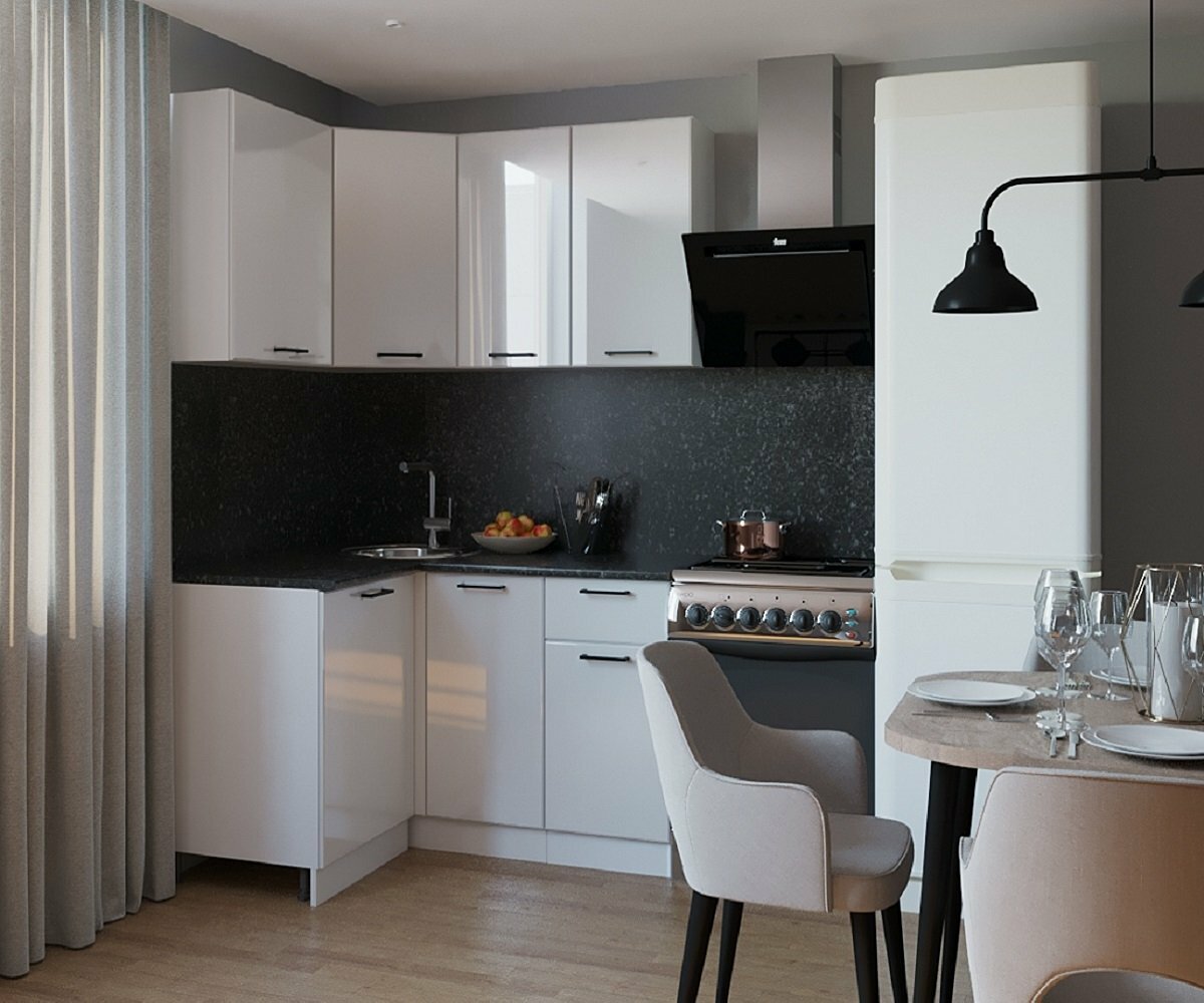 Кухонный угловой гарнитур Белый глянец , 1200х1400 мм (арт. 11)