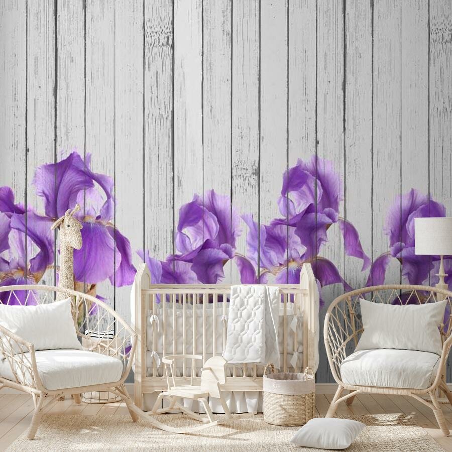 Фотообои Светло сиреневые ирисы 10-011-S-Холст 270 x 200 см (ВхШ) Бесшовные, флизелиновые, влагостойкие обои MasterFresok