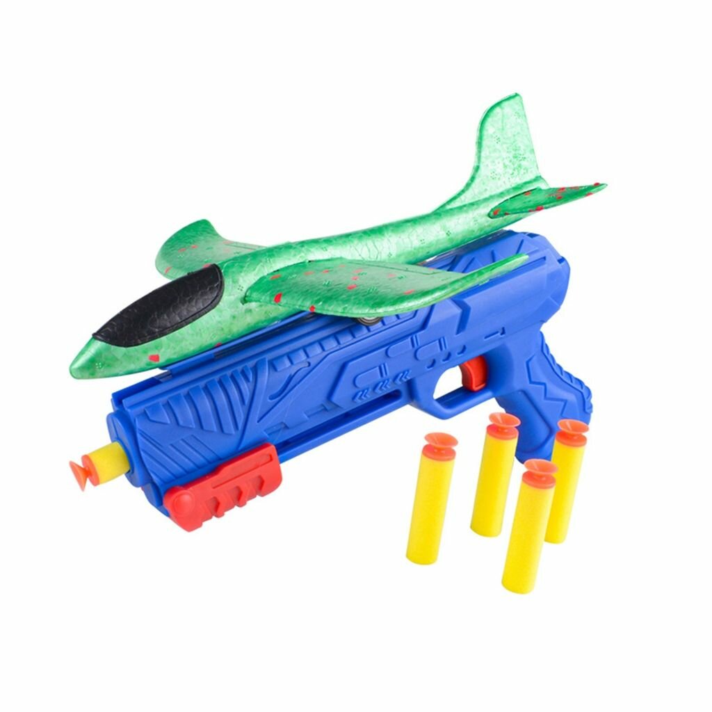 Пусковой пистолет, детская игрушка, мягкий пулевой планер из пенопласта (цвет самолета случайный), синий