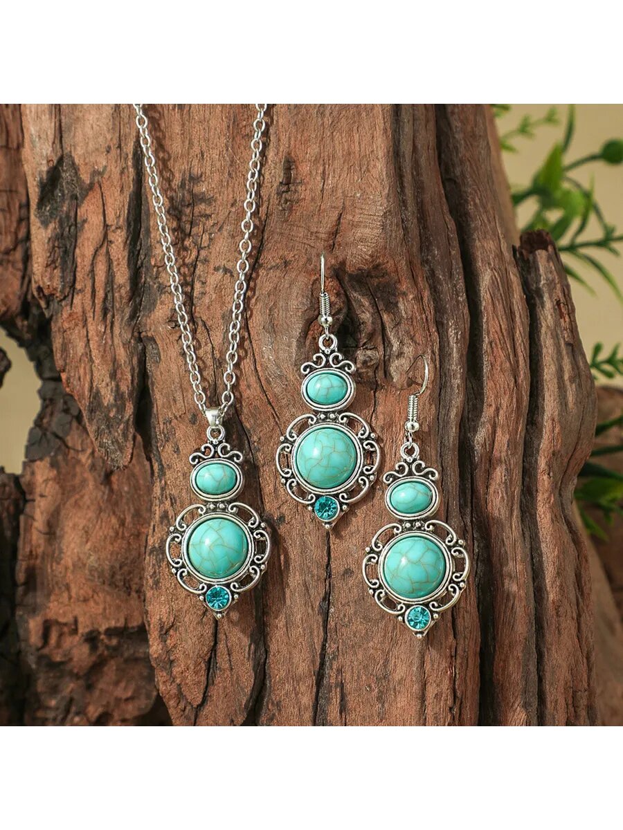 Комплект бижутерии: цепь, бирюза синтетическая