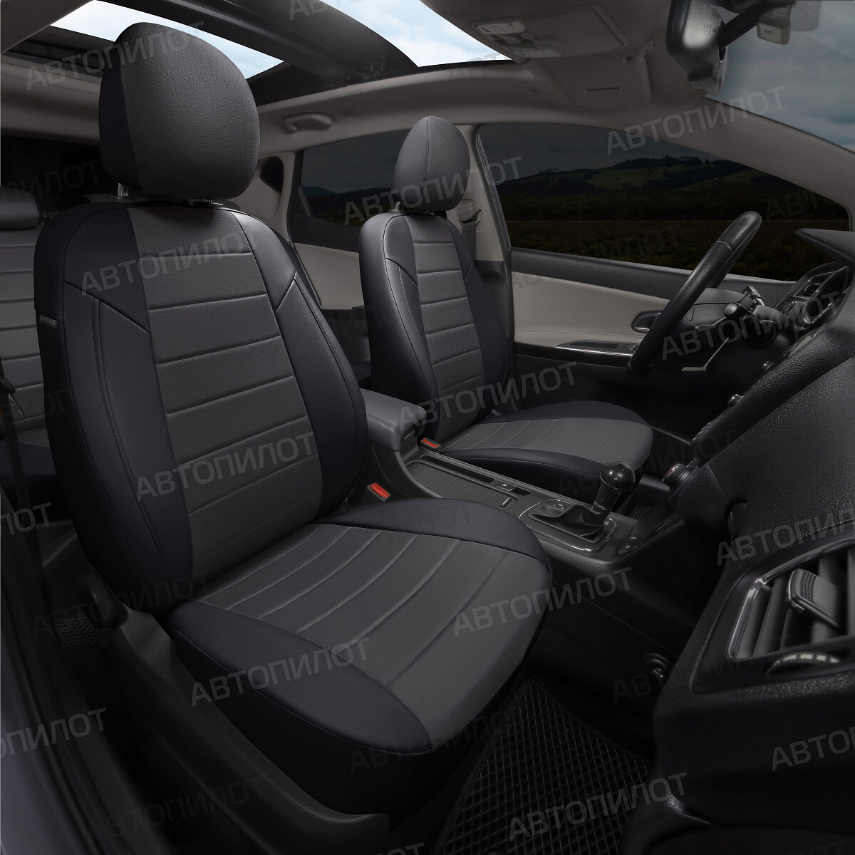 Чехлы Автопилот для Hyundai Creta II с 21г. / Solaris HС с 22г. (с подлокотником). Алькантара, черный, темно серый.