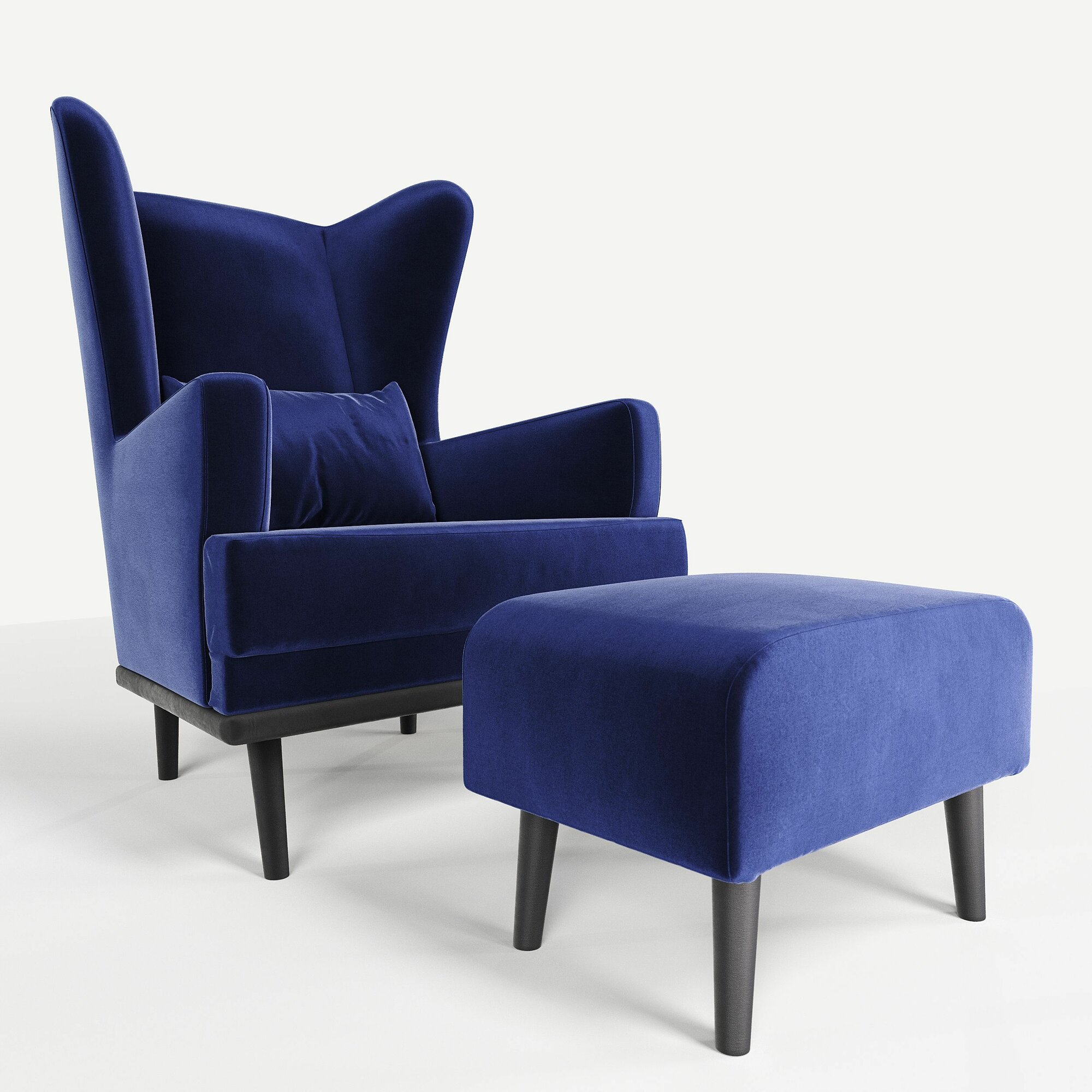 Комплект кресла и пуфа Фантазёр велюр Z-15 (Синий велюр) на высоких ножках, для отдыха и чтения книг. В гостиную, балкон, спальню и переговорную комнату