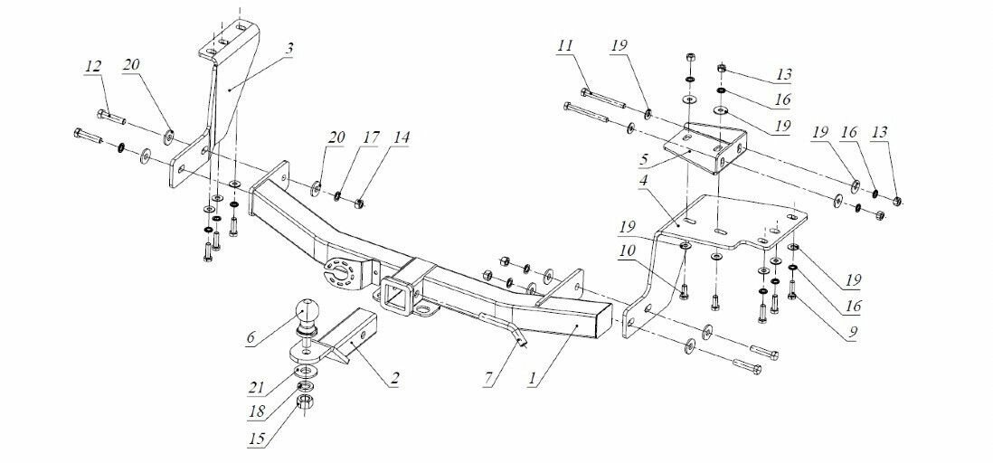 Фаркоп под квадрат для Mitsubishi Outlander 3, 2012-2019, Бизон. FA 0995-E