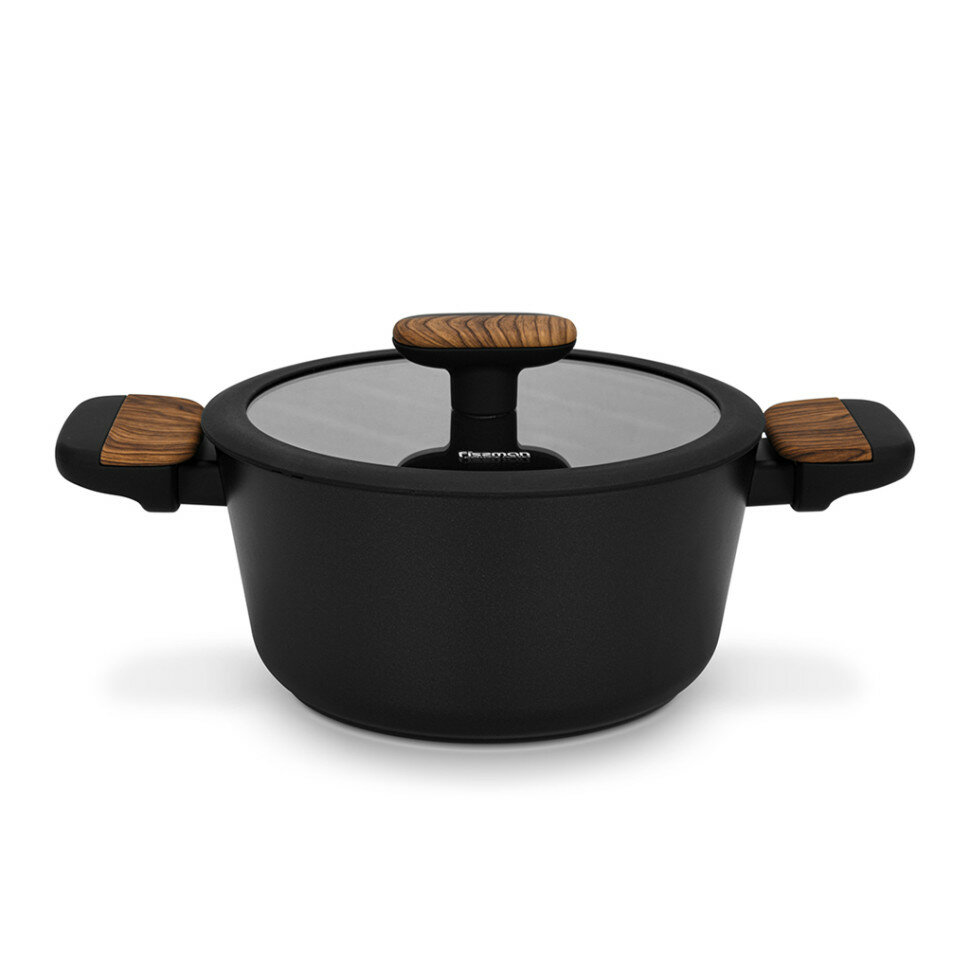 14512 FISSMAN Кастрюля FEORELLA 20x10см /2,67л с крышкой (алюминий с антипригарным покрытием TouchStone) Ручки-бакелит с покрытием «софт тач»; Крышка-стекло; Индукция