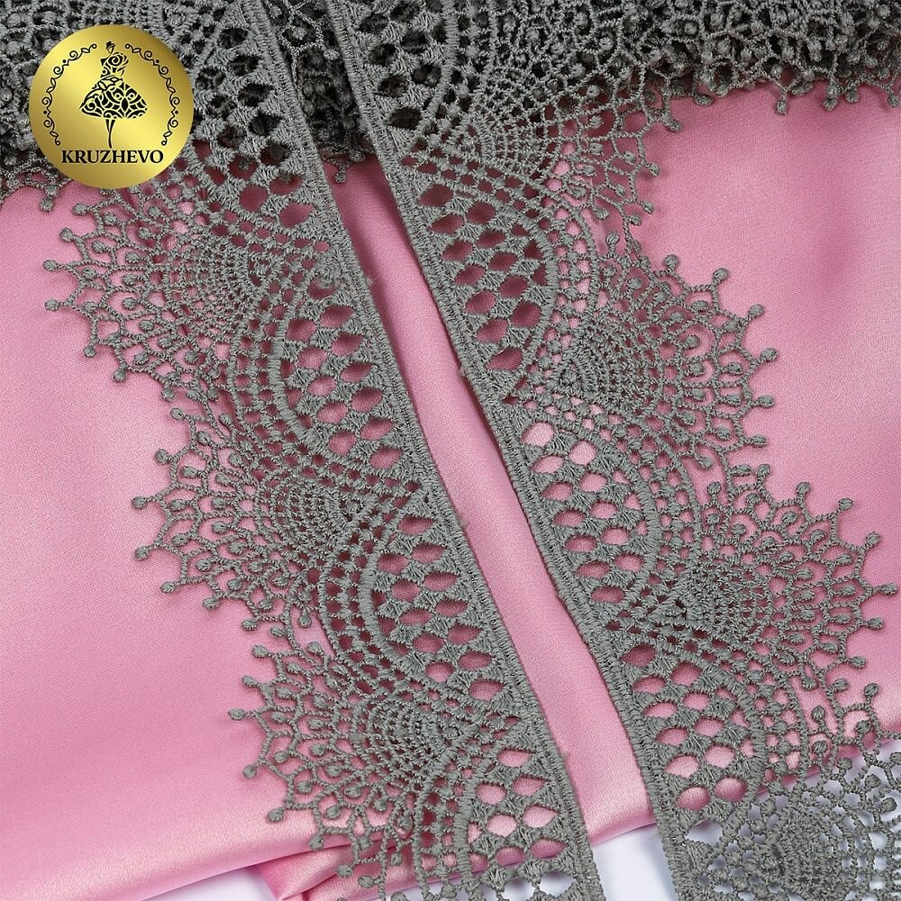 Кружево Kruzhevo гипюр, ширина 55 мм, цвет S135 серый, 13,71 м