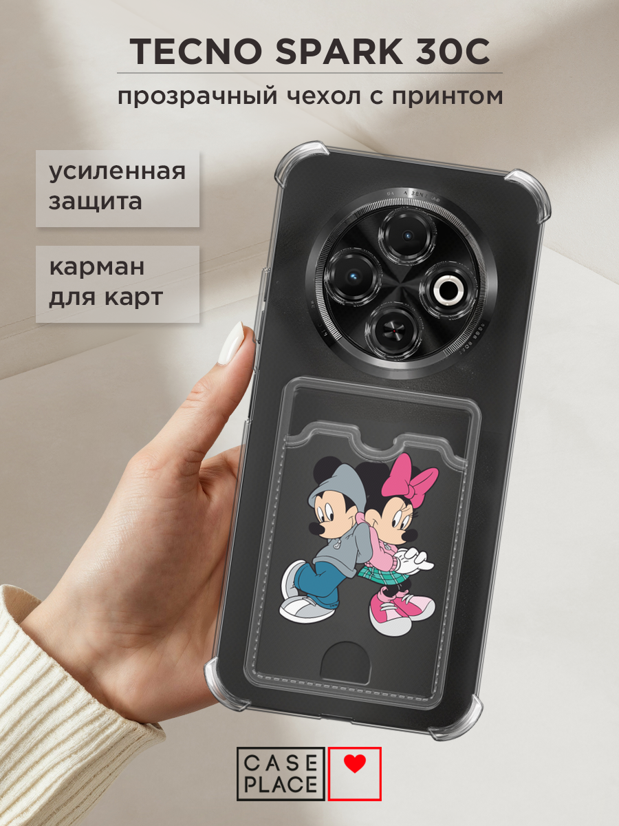 Чехол на Tecno Spark 30C (Текно Спарк 30C) с картой и принтом Микки Маус и Минни Маус