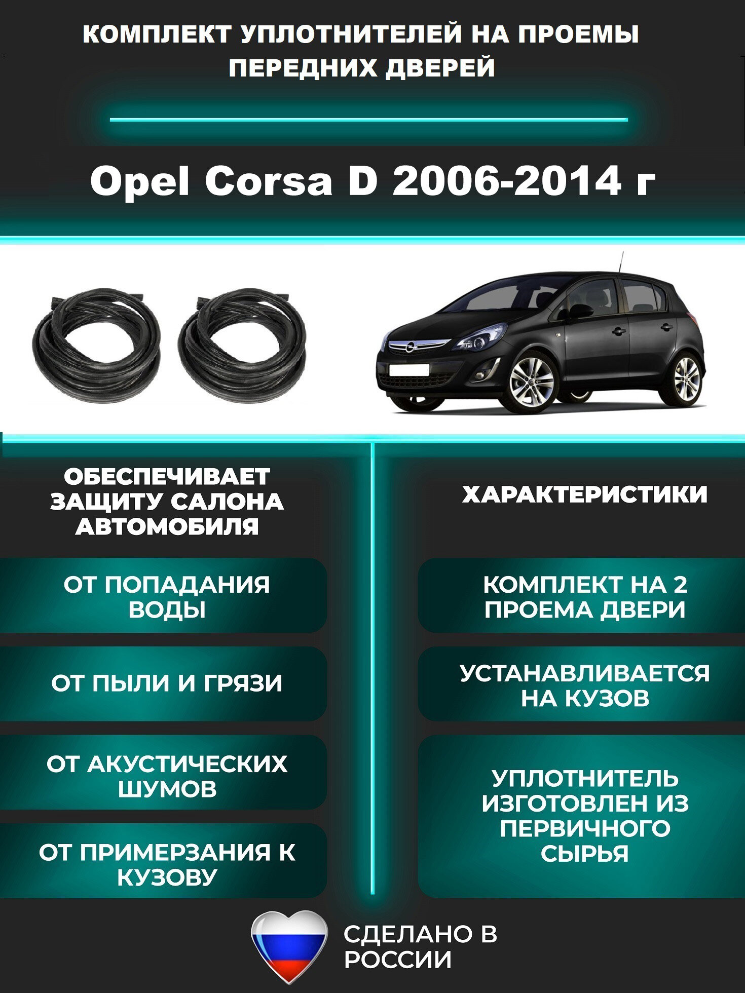 Комплект уплотнителей проема передних дверей на Opel Corsa D 2006-2014 г / Опель Корса Д- 2 штуки