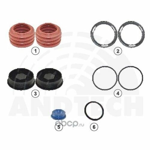 Рмк суппорта диск. тормоза 2 заглушки,2 упл. кольца, 2 пыльника смазкаи ANDTECH 081070121