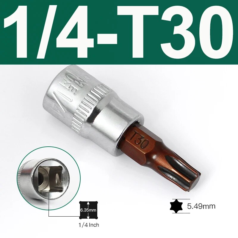Насадки Torx Riesba 1/4 дюйма T8 T10 T15 T20 T25 T27 T30 T40 T45 T50 PH1 PZ1 H5 H6 H8 T30