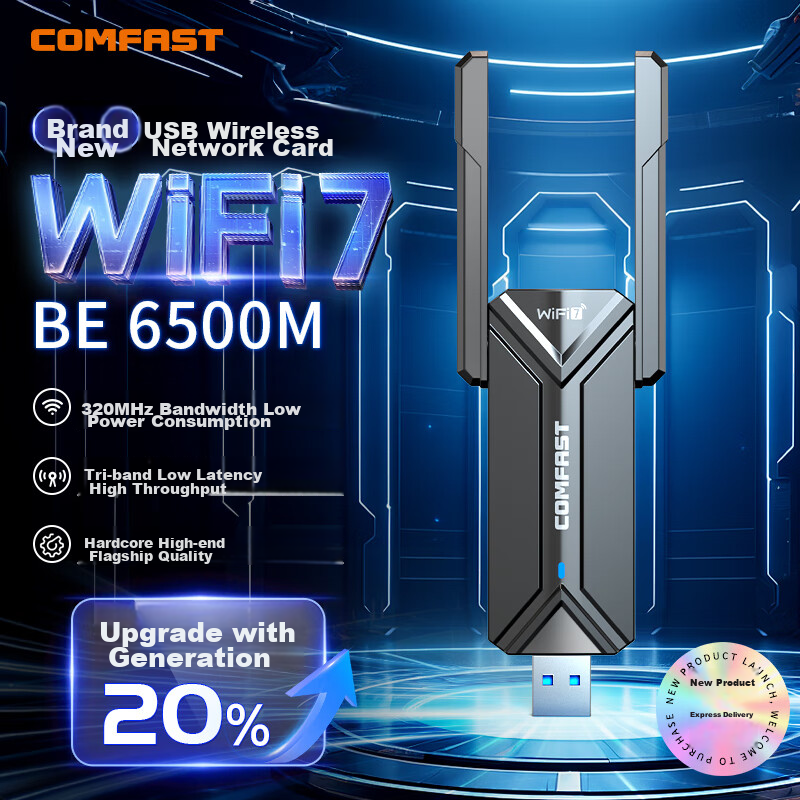 COMFAST CF-983BE WiFi 7 Gigabit Gaming Plug-And USB Wireless Network Adapter, 6500M Tri-Band 5G Wireless Network Card, for Desktop And Laptop Computers, WIFI Receiver