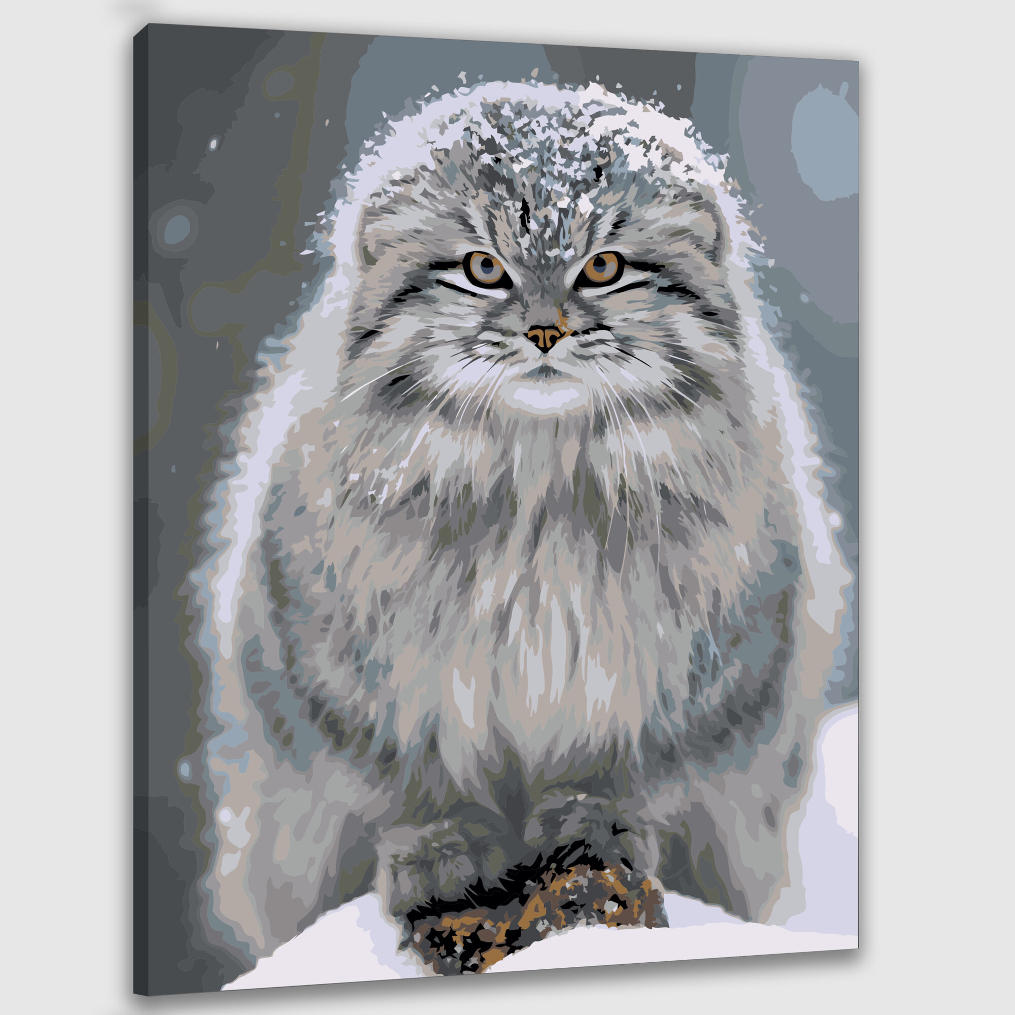 Картина по номерам 40x50 см, манул, ветка, заснеженный пейзаж, таинственность, очарование, густая шерсть, f