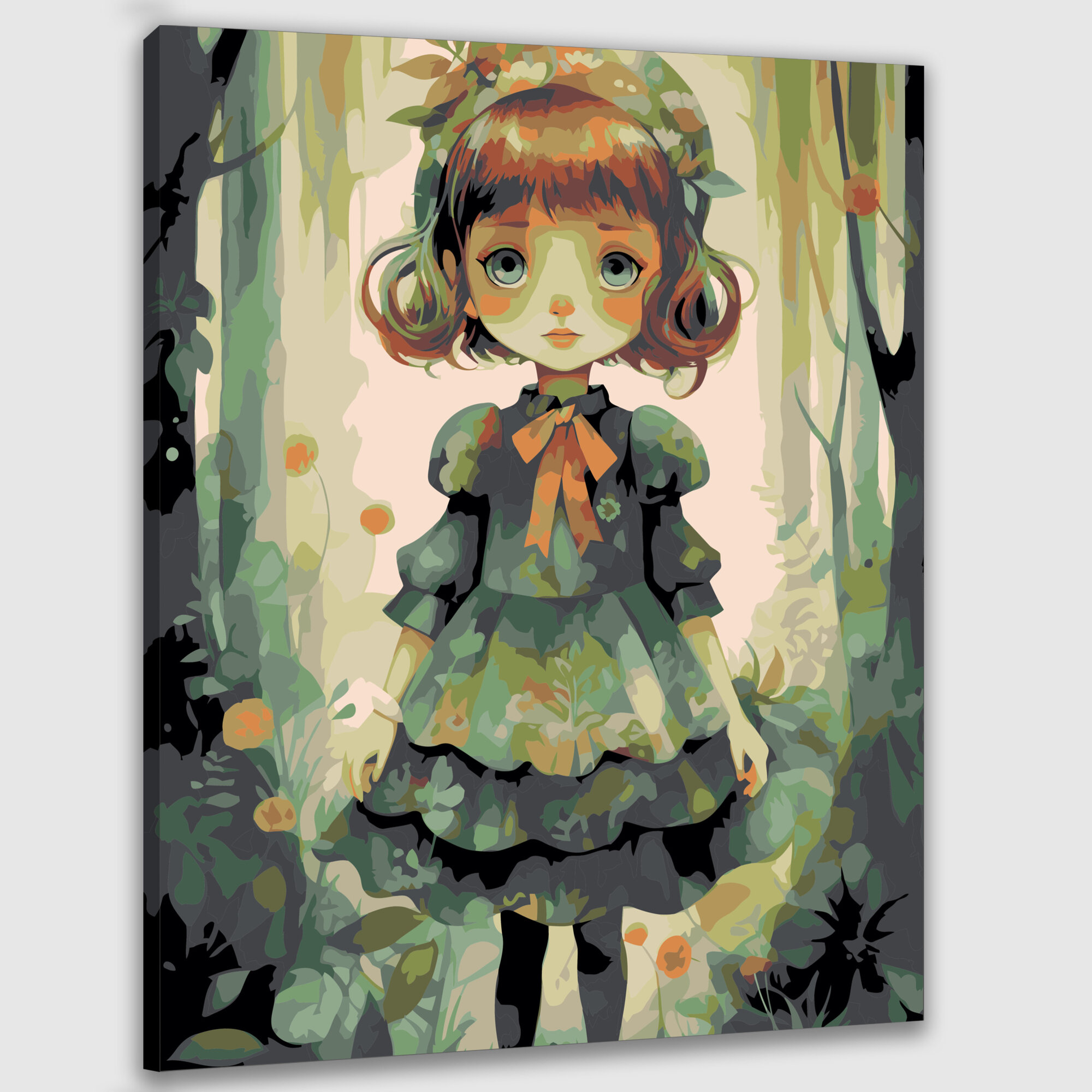 Картина по номерам 40x50 см, акварельная иллюстрация, кукла, винтажный стиль, суставчатые конечности, глаза-пуговицы