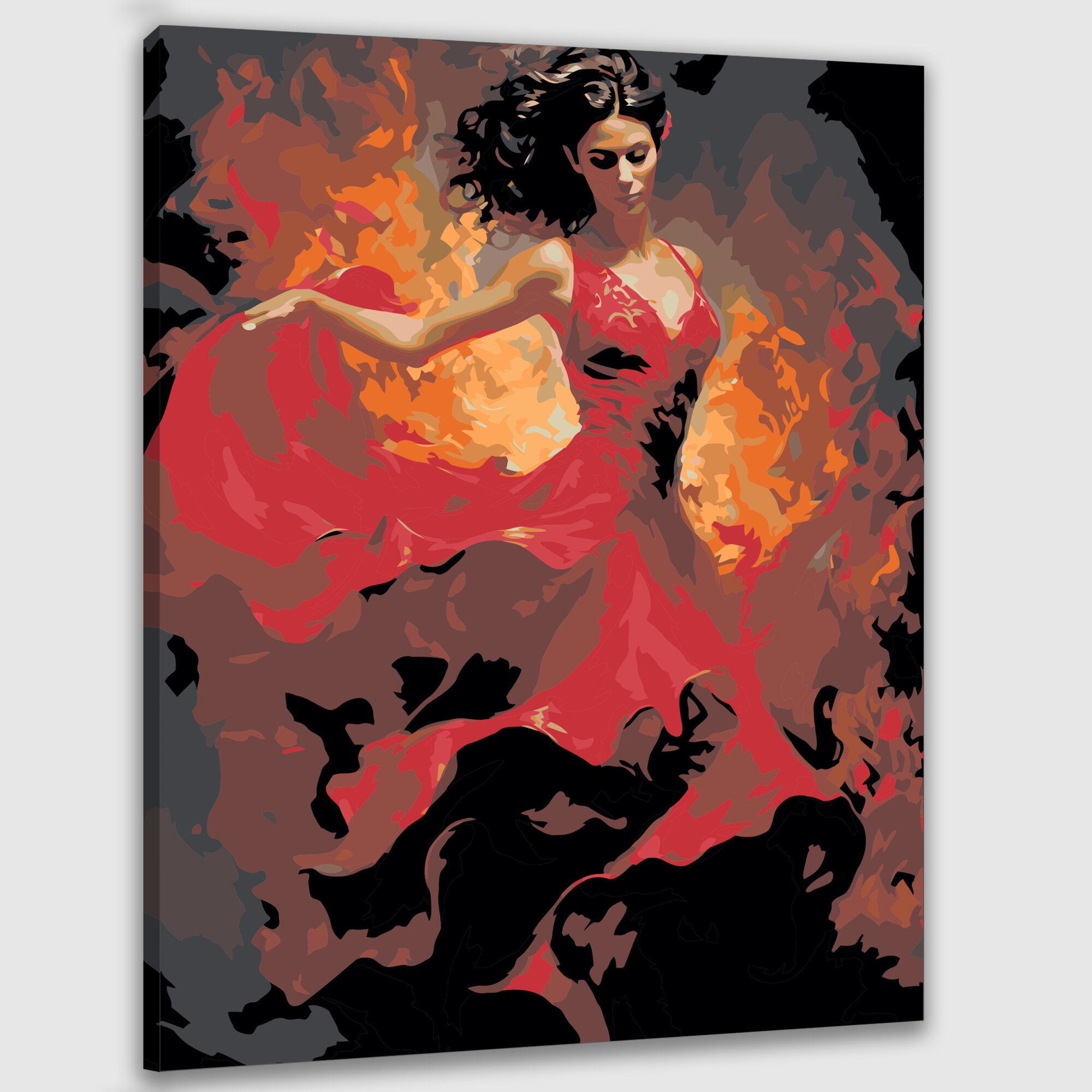 Картина по номерам 40x50 см, картина, масло, танцовщицы, фламенко, элегантность, грация, красные платья, развеваются