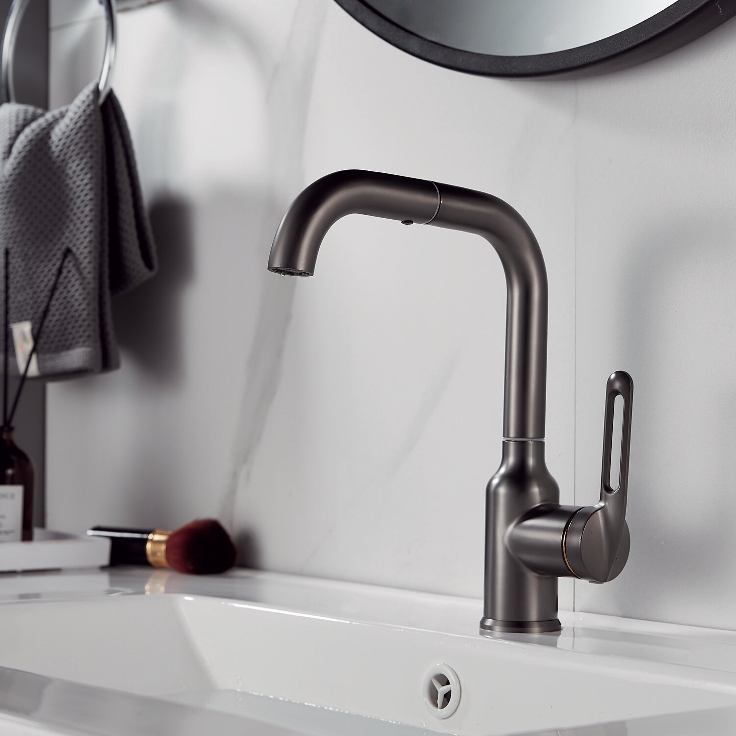 Смеситель для раковины Raffine F201T, нержавеющая сталь, цвет оружейная сталь