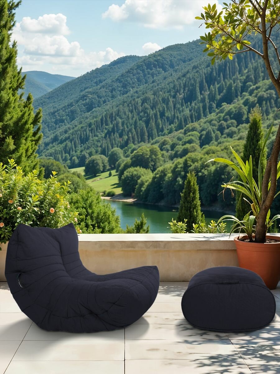 Кресло-шезлонг с оттоманкой для дачи Acoustic Lounge - Carefree Grey (олефин, серый) - садовая мягкая мебель для отдыха и релакса