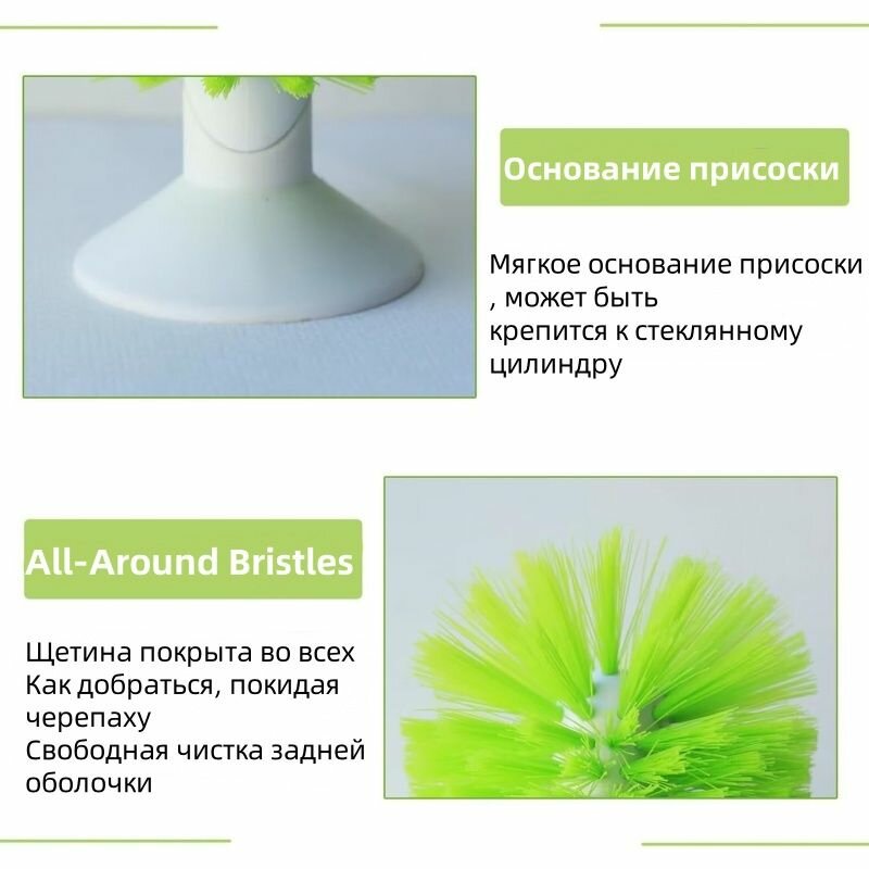 Щётка с присоской для бережной чистки панциря черепах зелёная, удобная, безопасная забота о питомце
