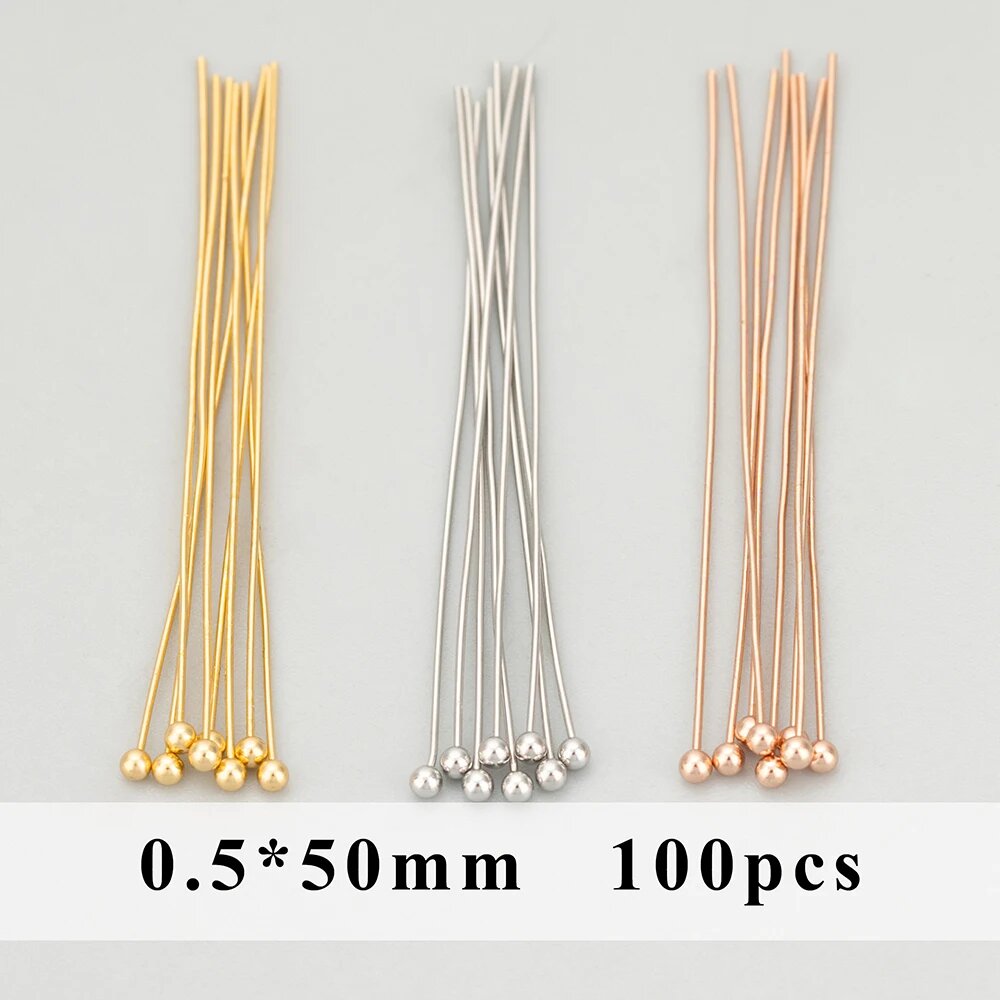 Иглы с круглой головкой 18k gold plated, 50 мм, 100 шт