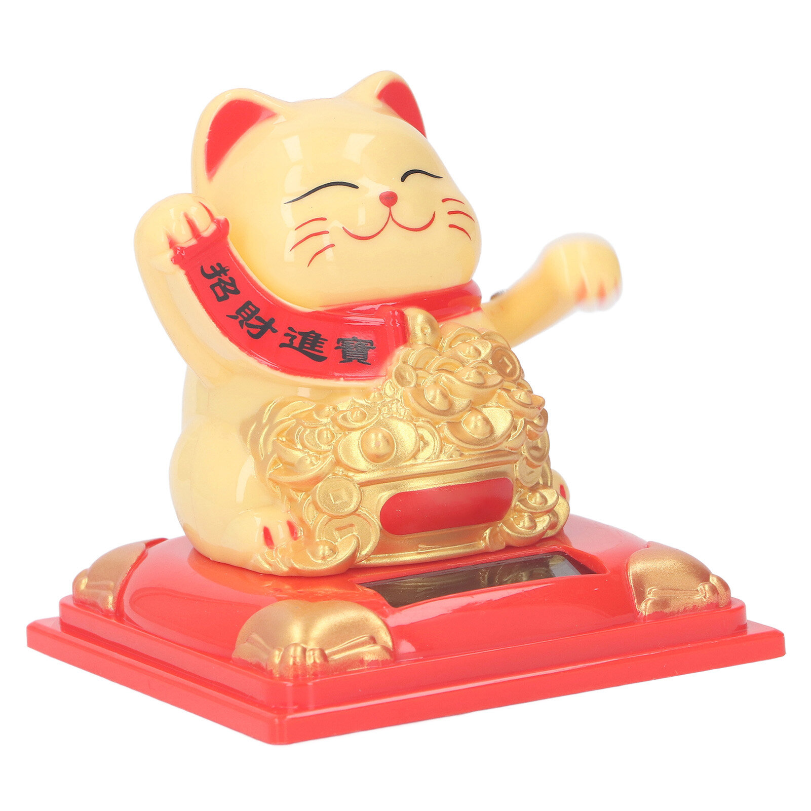 Украшение Lucky Cat, солнечная энергия, машет рукой Fortune Cat, декоративное богатство, приветствующее украшение в виде кошки для автомобиля, офиса, тип 336B, желтый