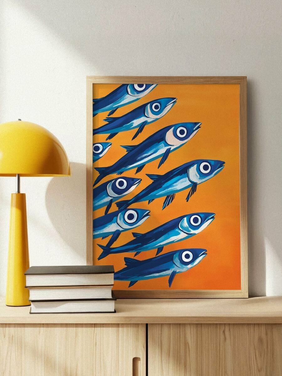 Постер Стая рыб 30х40 см без рамы, интерьерный постер на стену, плотная бумага
