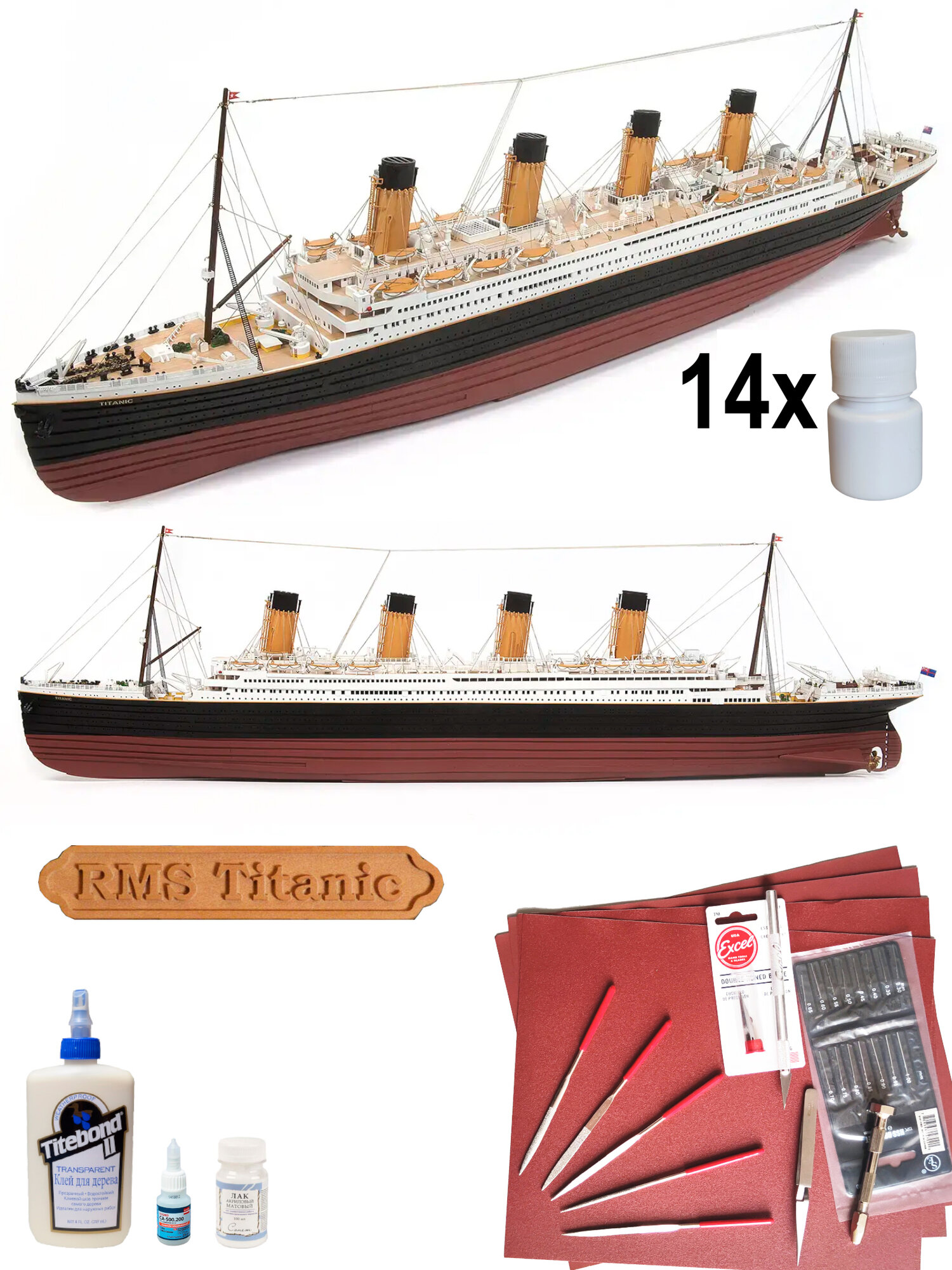 Лайнер Титаник (RMS TITANIC), модель корабля OcCre, 600 часов, М.1:300, подарочный набор, инструменты, краски, лак, клея