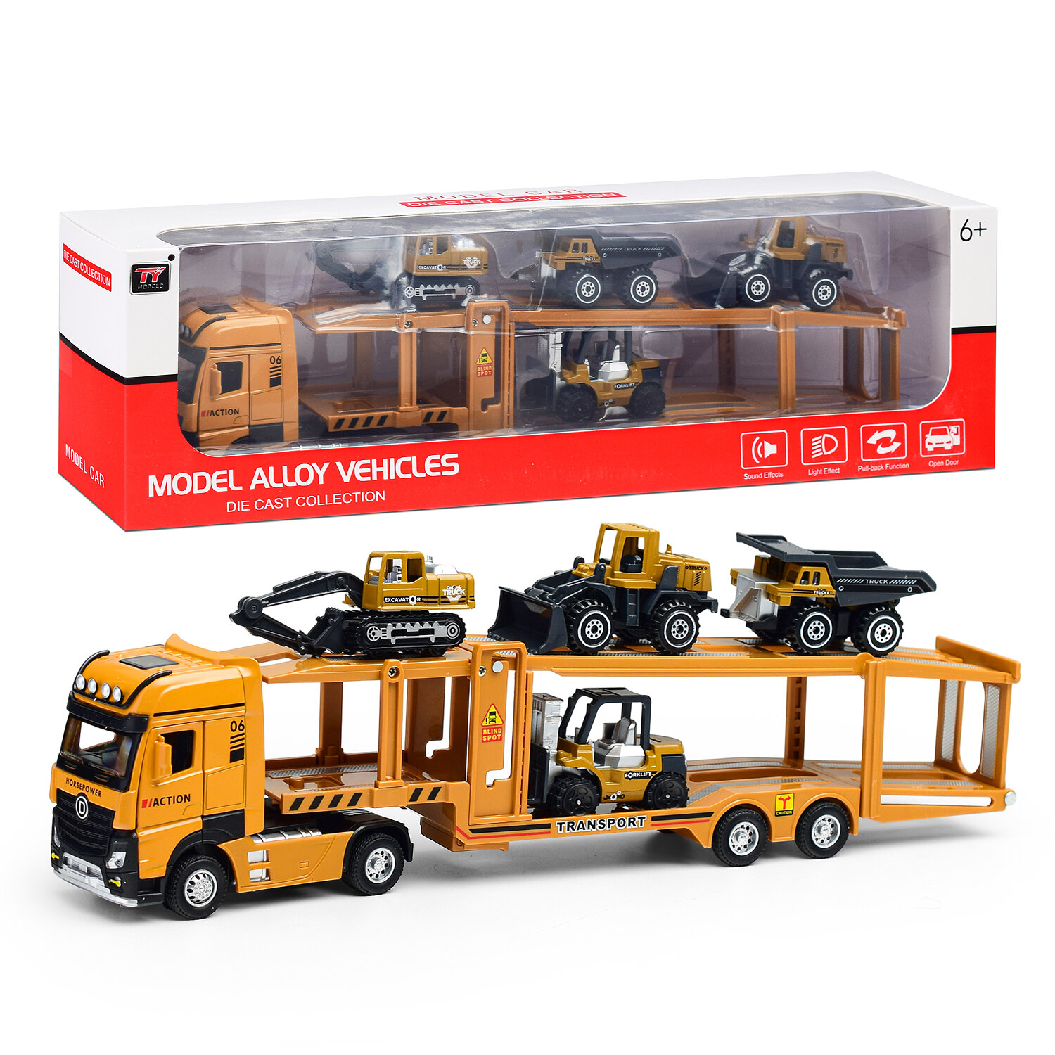 Автовоз 8652B со строительными машинами,36х5х9 см, 4 машинки